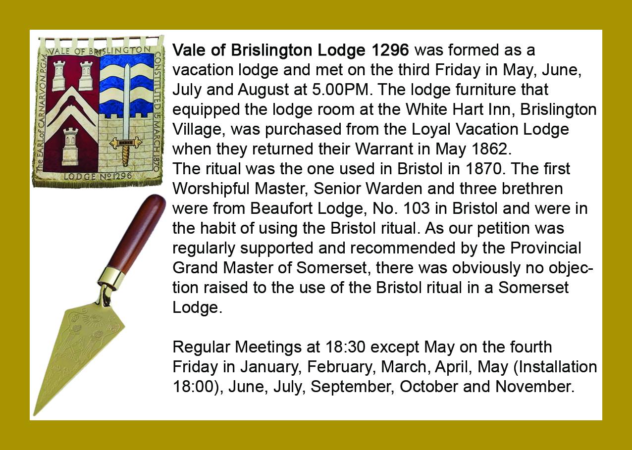 Vale of Brislington Lodge No 1296 is 150 years young – Somerset ...