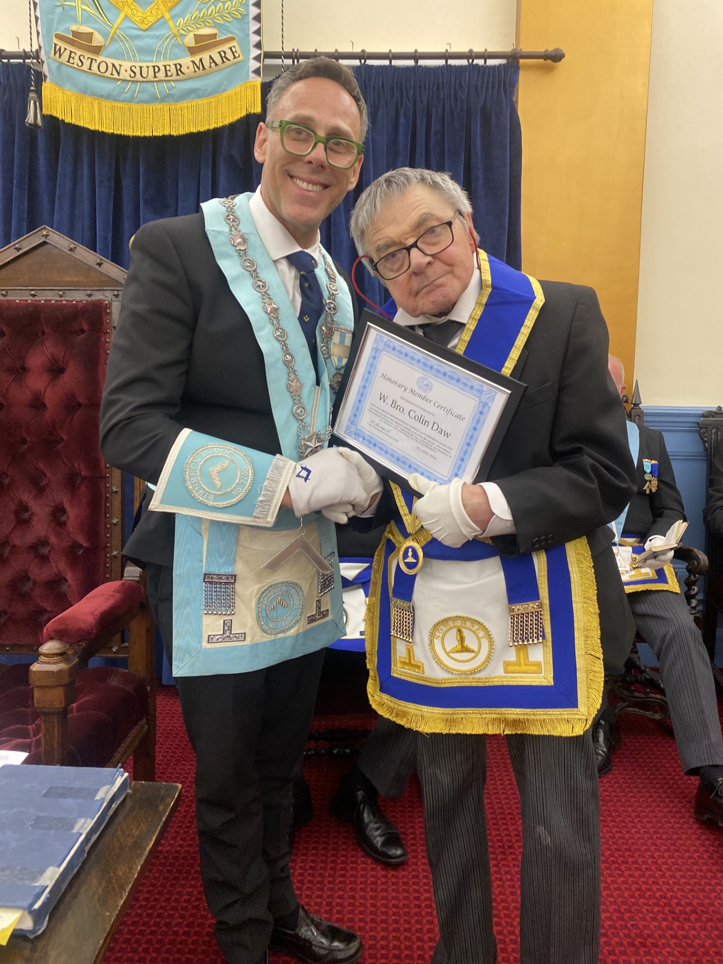 Colin made an Honorary member at Birnbeck – Somerset Freemasons – www ...